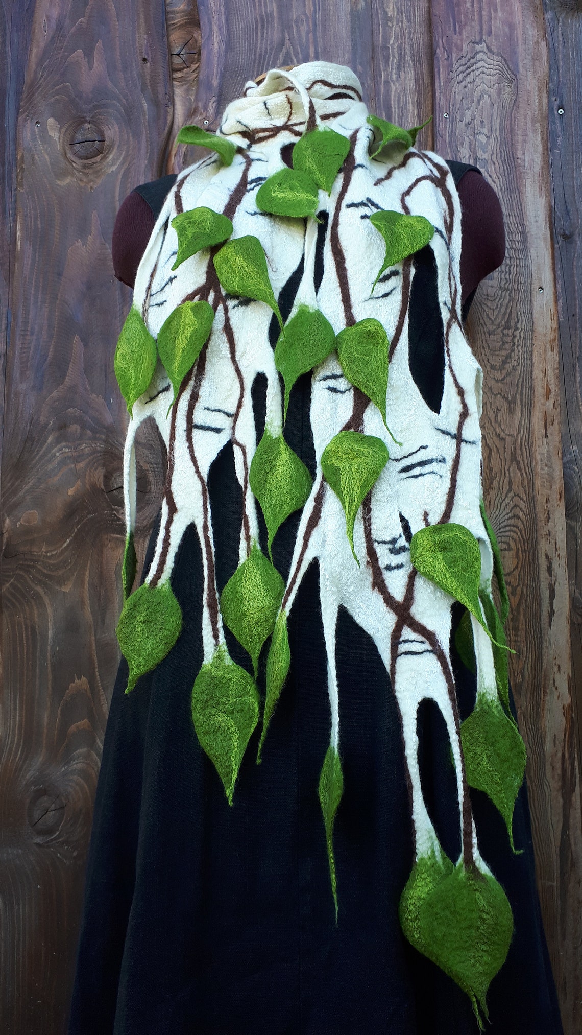 Birch Tree Scarf Fairy Scarf-felt Scarf-leaf Scarf-green | Etsy