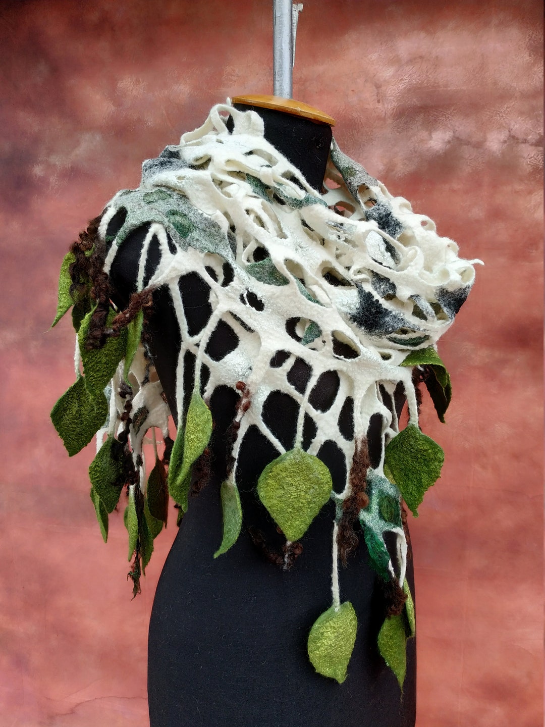 Birchtree Scarf Fairy Scarf, Felt Scarf, Leaf Scarf, Green Woodland ...
