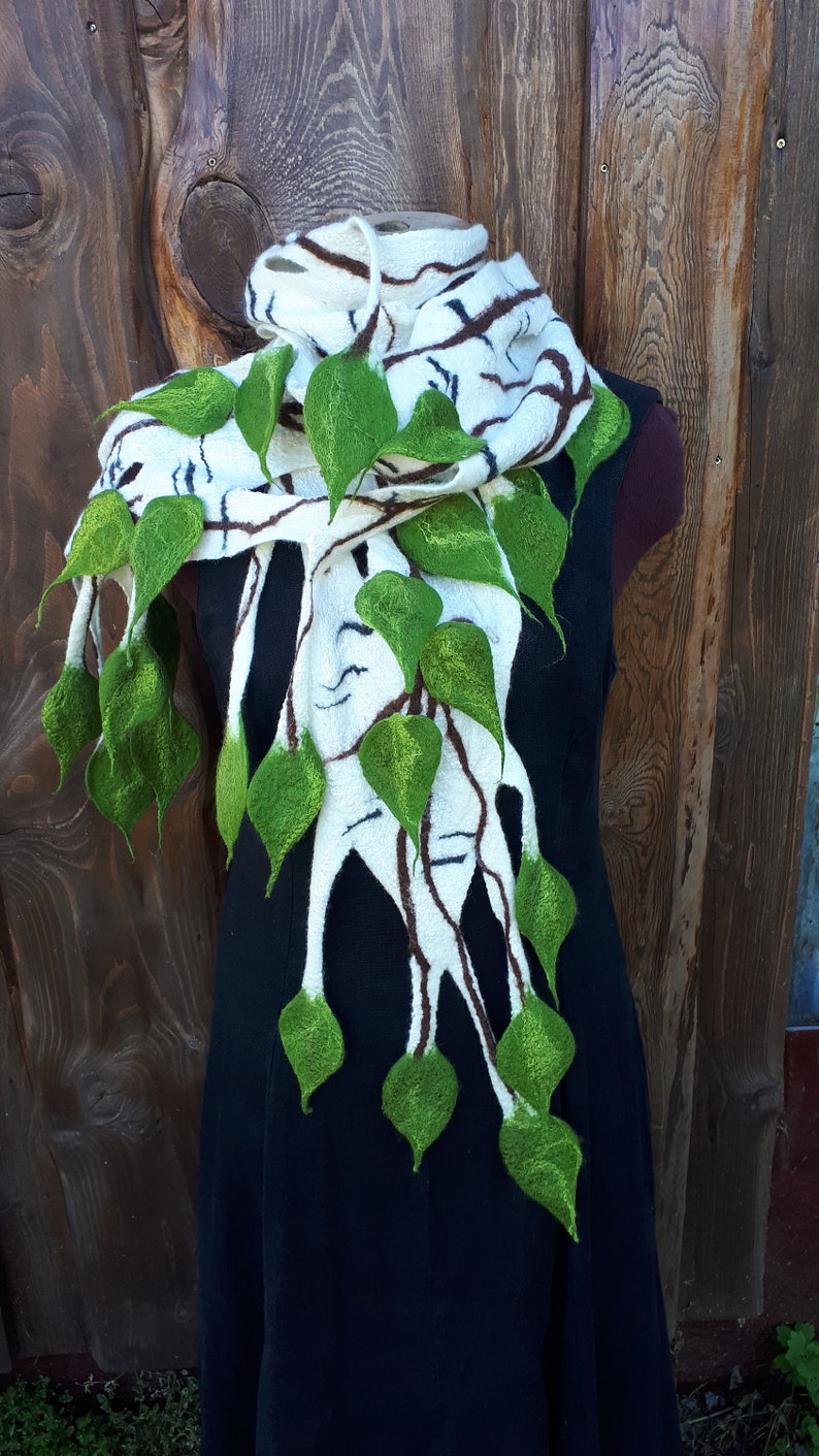 Birch Tree Scarf Fairy Scarf-felt Scarf-leaf Scarf-green | Etsy