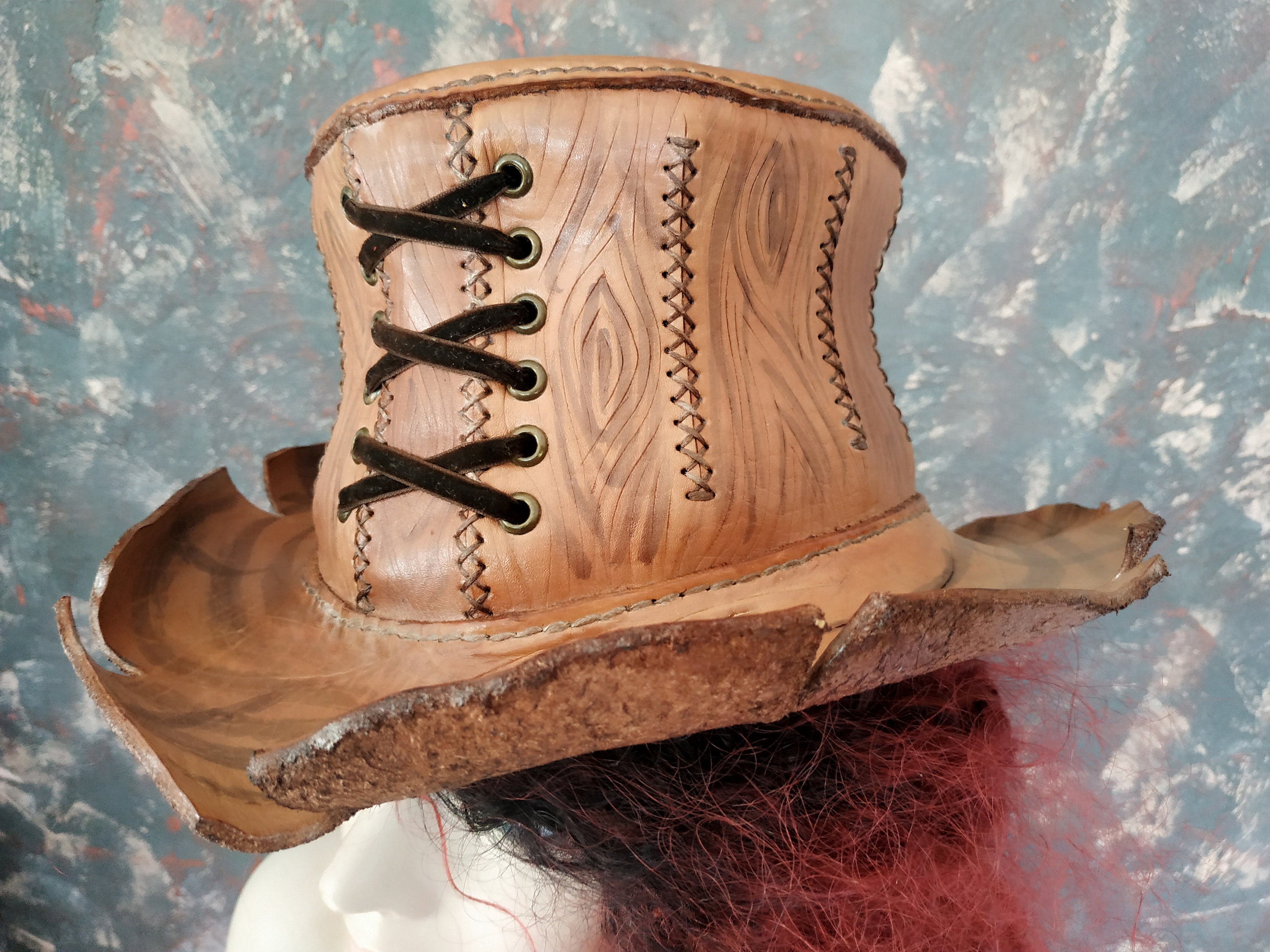 Leather Witch Wizard Hat, Veg Tan Leather, , Pixie, Halloween, Fairy ...