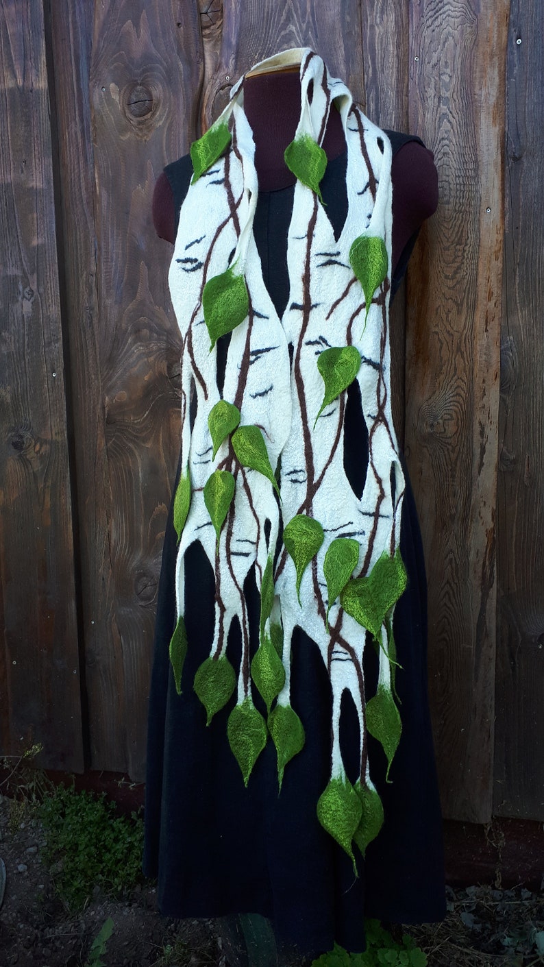 Birch Tree Scarf Fairy Scarf-felt Scarf-leaf Scarf-green | Etsy