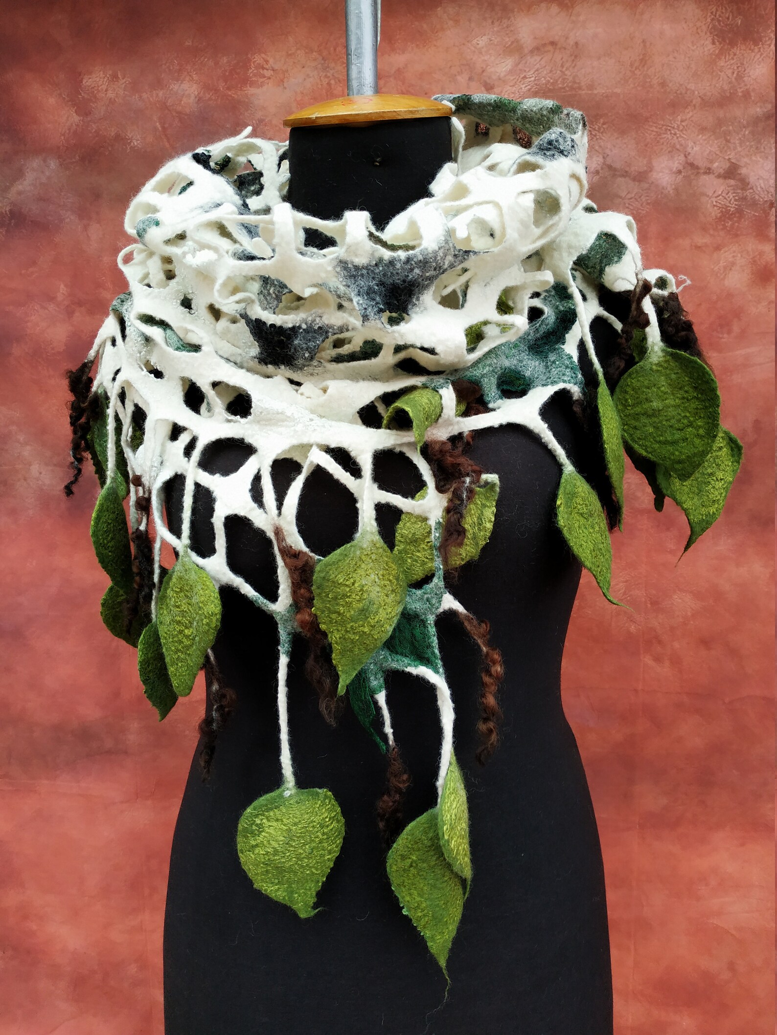 Birchtree Scarf Fairy Scarf Felt Scarf Leaf Scarf Green - Etsy