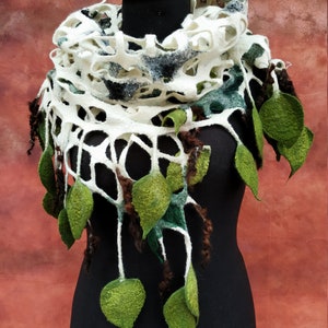 Birchtree Scarf Fairy Scarf, Felt Scarf, Leaf Scarf, Green Woodland ...