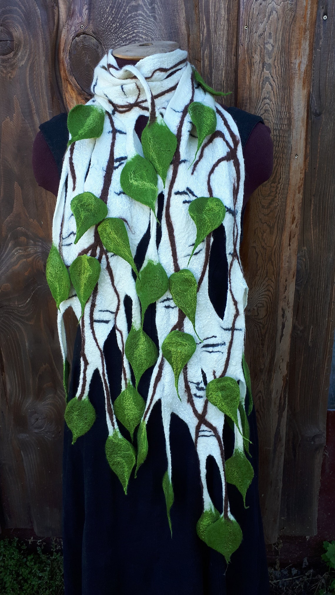 Birch Tree Scarf Fairy Scarf-felt Scarf-leaf Scarf-green | Etsy