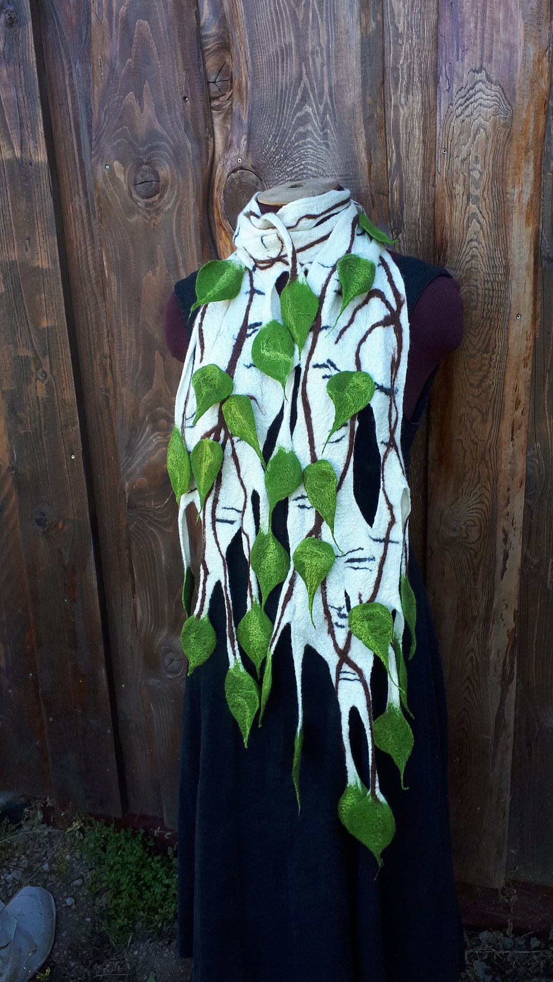 Birch Tree Scarf Fairy Scarf-felt Scarf-leaf Scarf-green Woodland Scarf ...