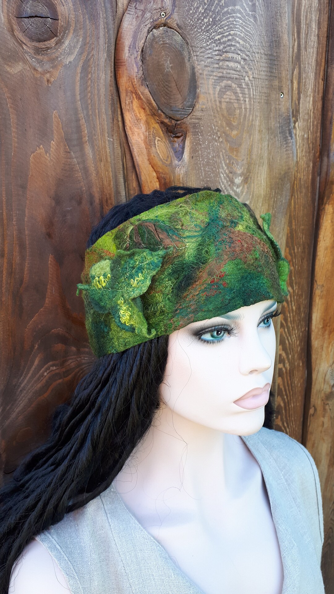 Green Leaves Headband-woodland Headbandfelted Leaf Belt Dread Wrap-hair ...