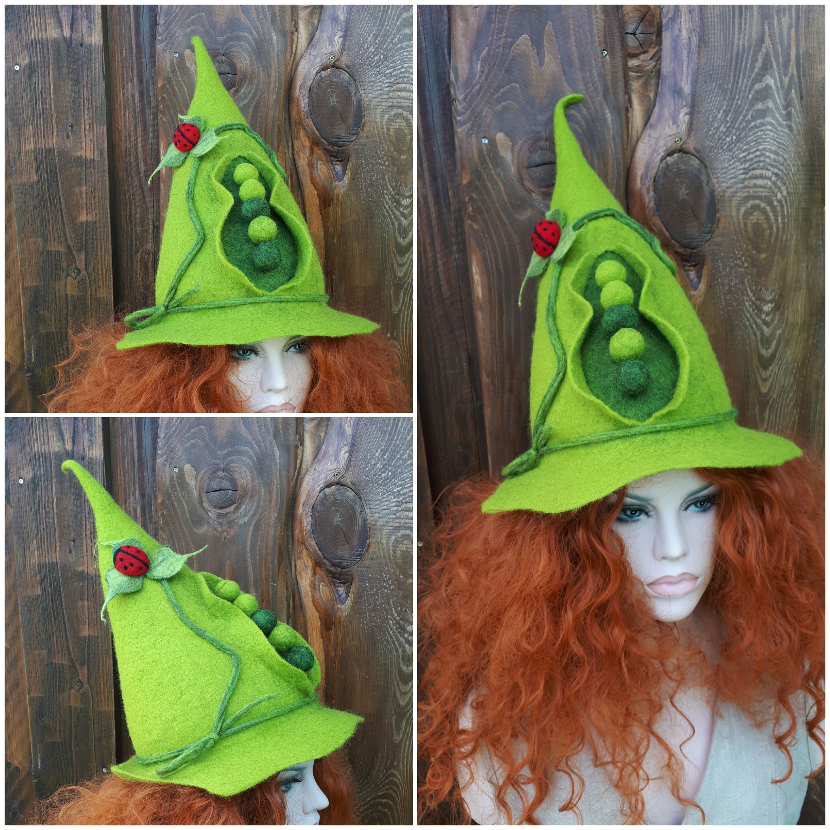 Pixie Hat-witch Wizard Hat-green Pea Hat-pixie Cap-felt - Etsy
