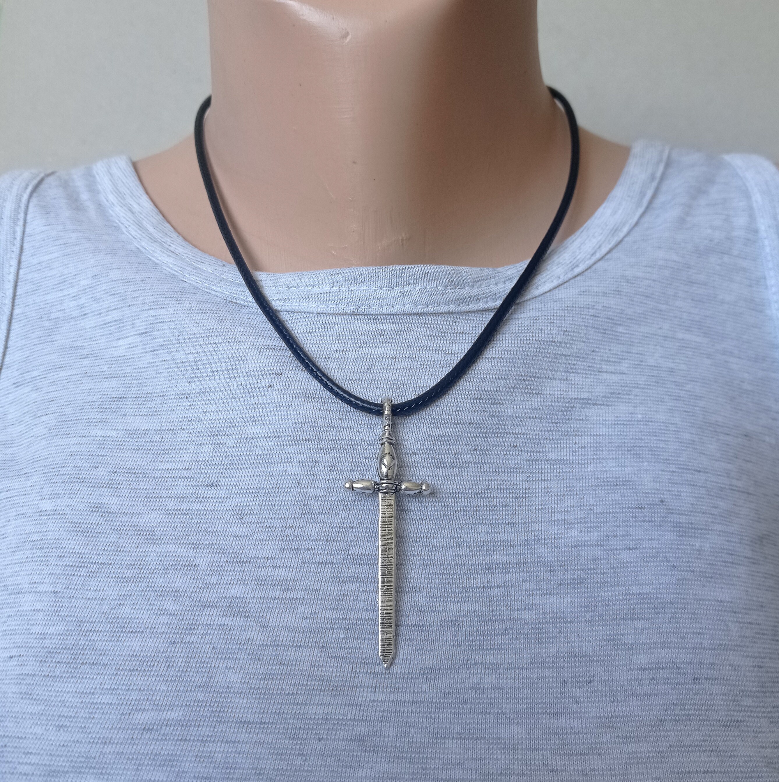 Pendant Long Sword Necklace Pendant Silver Sword Gothic Jewelry ...