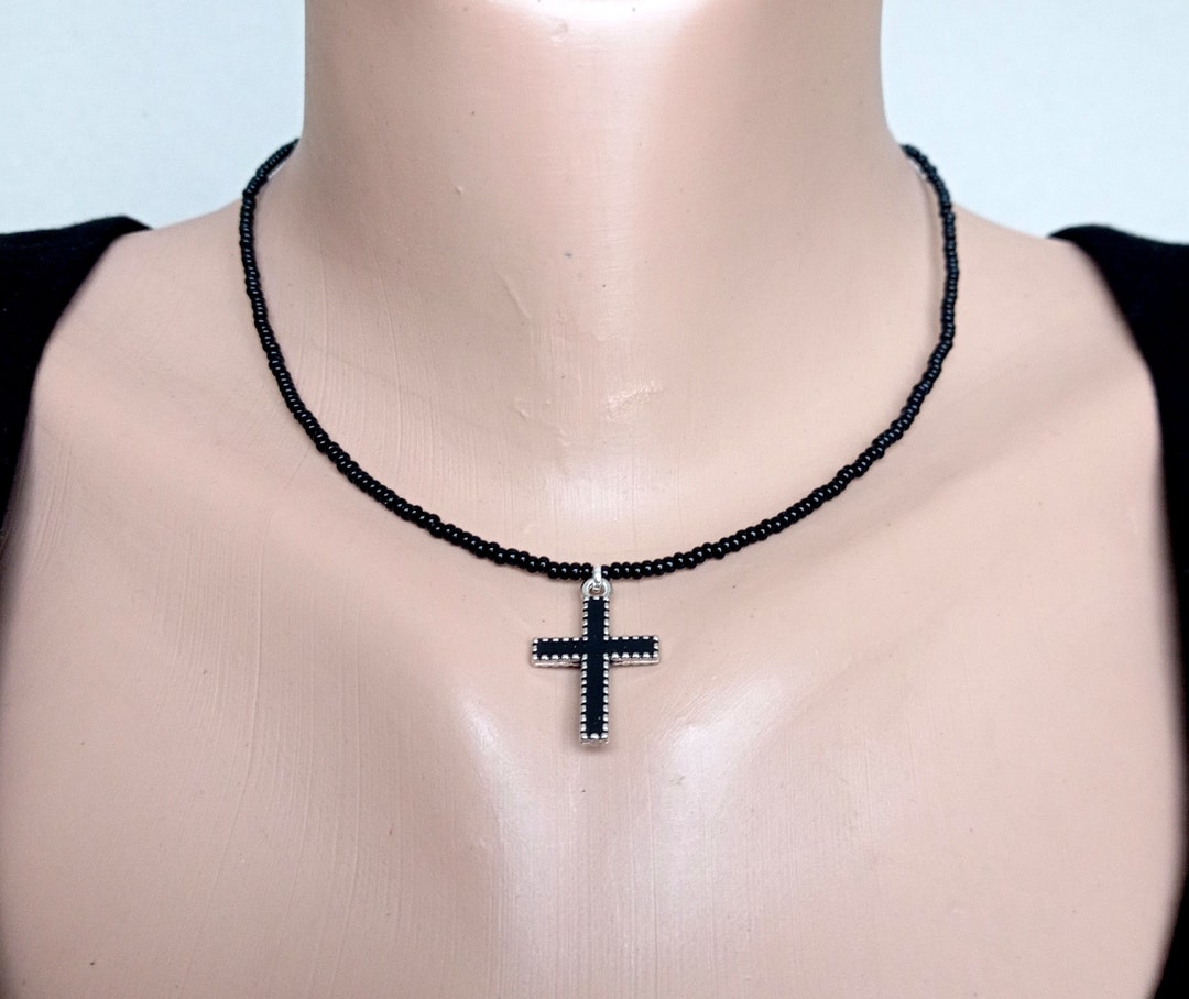 Black Cross Pendant Necklace - Etsy