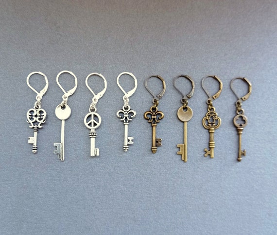 Key Earring Silver Bronze One Earring Dangle Single Earring Unisex for Him for Her Etsy