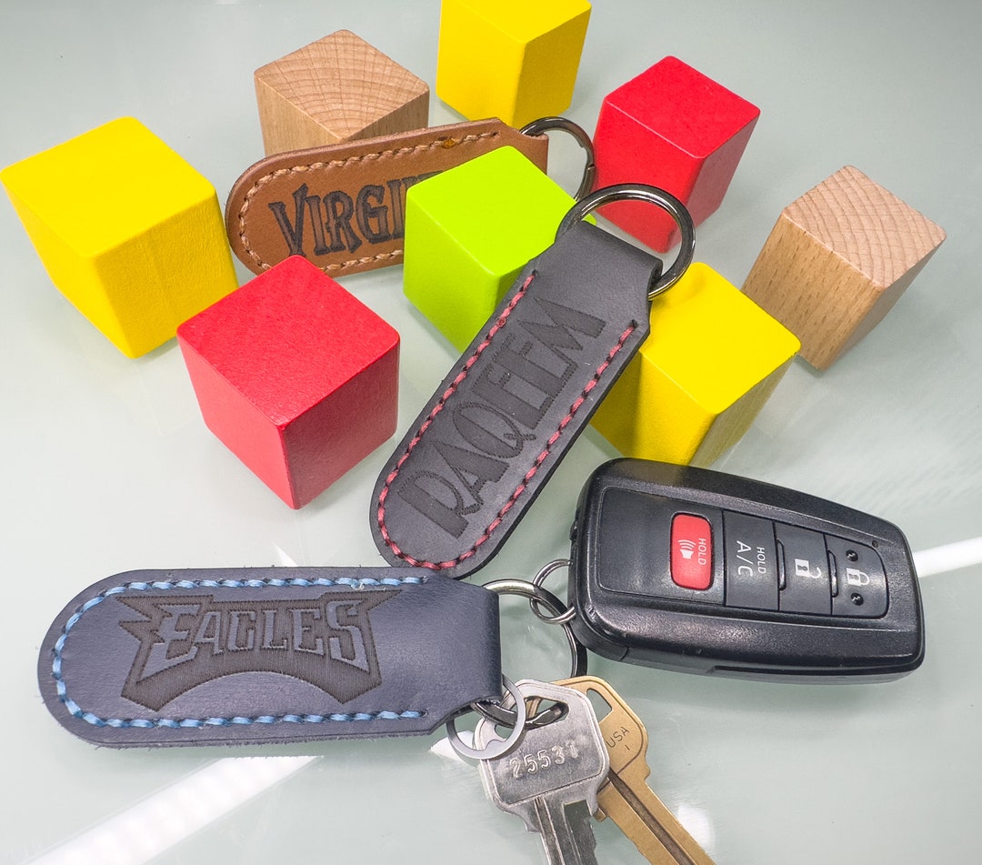 Personalized Leather Keychain: Hand Sewn, Engraved Keyring - Etsy