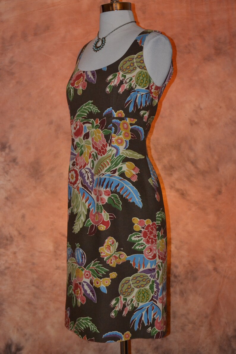 Tropical Barkcloth Vintage Dress Women's Natural Cotton Eco Shift Lined ...