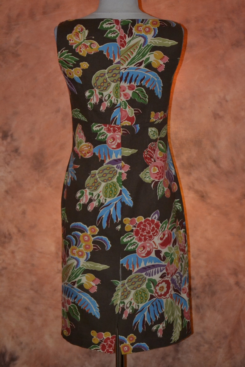 Tropical Barkcloth Vintage Dress Women's Natural Cotton Eco Shift Lined ...