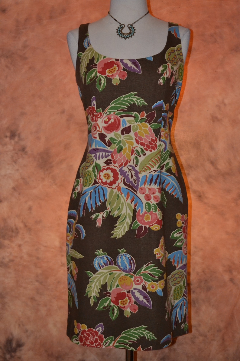 Tropical Barkcloth Vintage Dress Women's Natural Cotton Eco Shift Lined ...
