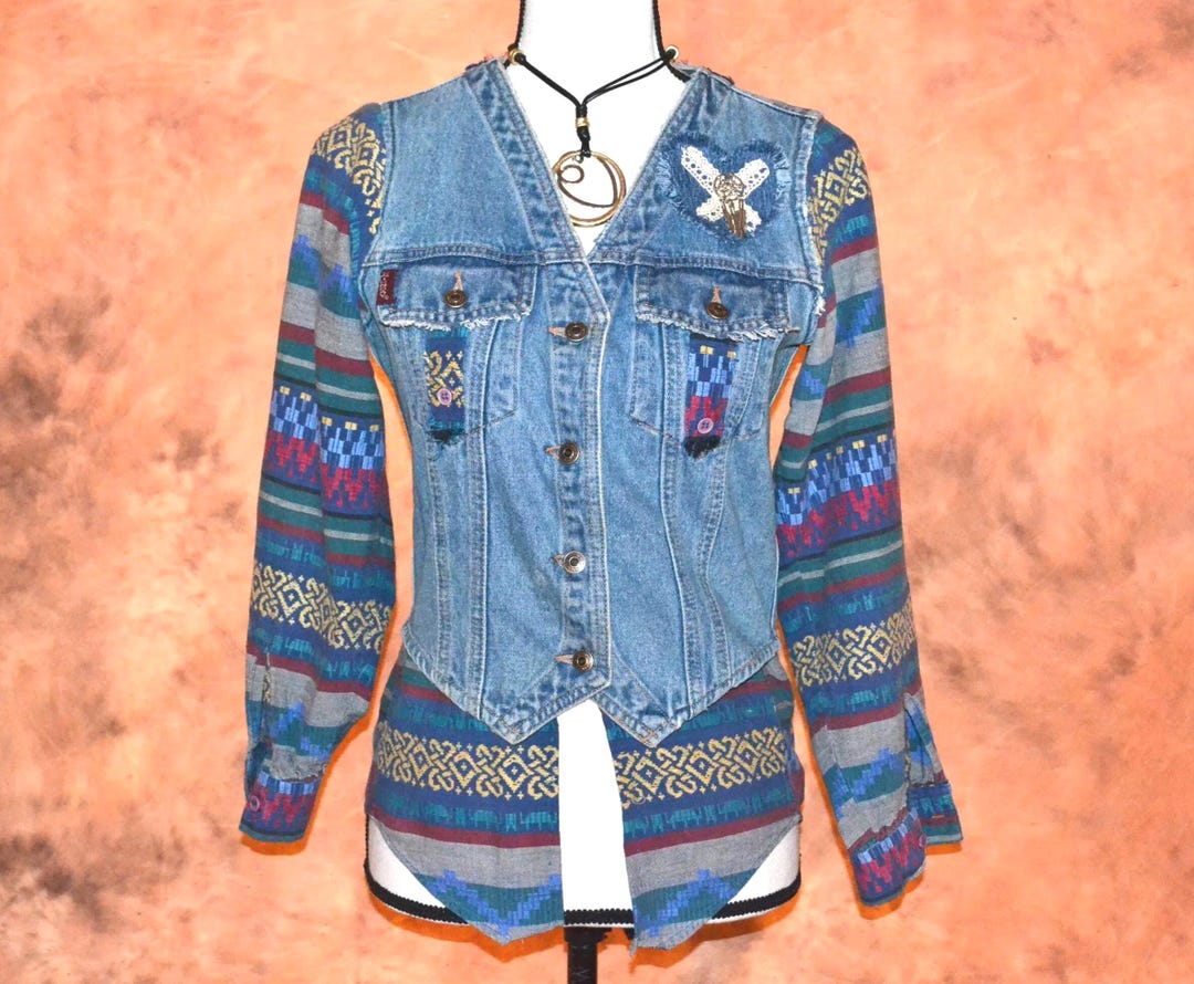 Handmade Denim Jacket Women's OOAK Unique Jean Jacket Hand Stitched ...