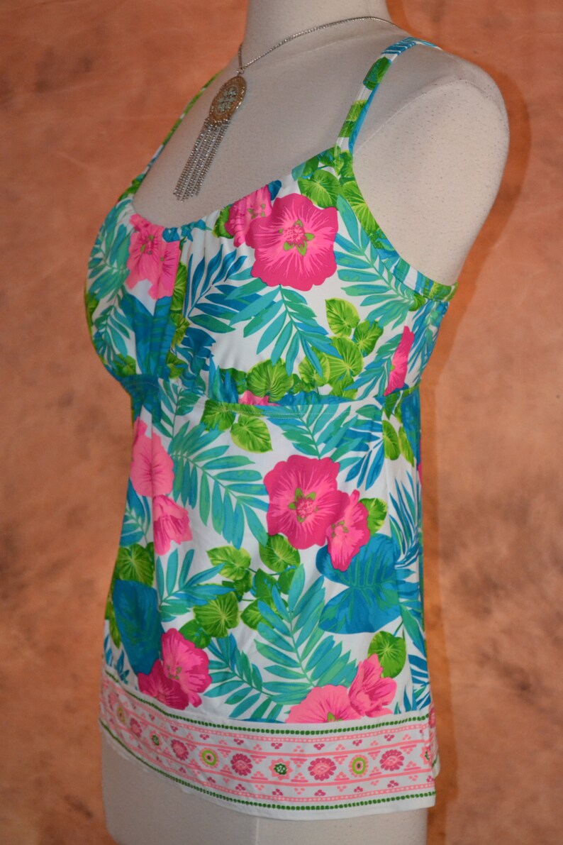 Tankini Swim Suit Women's Tropical Bathing Suit Top Turquoise Pink ...