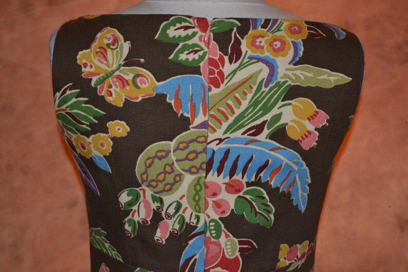 Tropical Barkcloth Vintage Dress Women's Natural Cotton Eco Shift Lined ...
