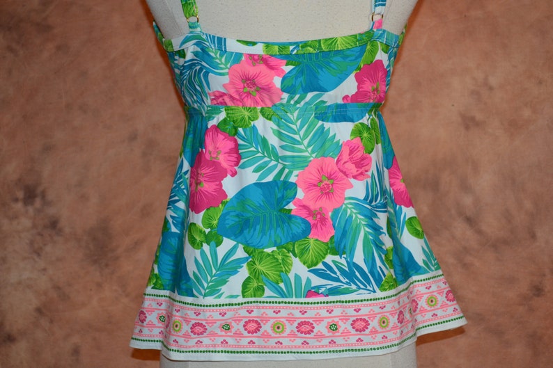Tankini Swim Suit Women's Tropical Bathing Suit Top Turquoise Pink ...