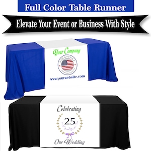 Custom Table Runner 30"x72" to 30"x90" Ft. FULL COLOR Customize With ...