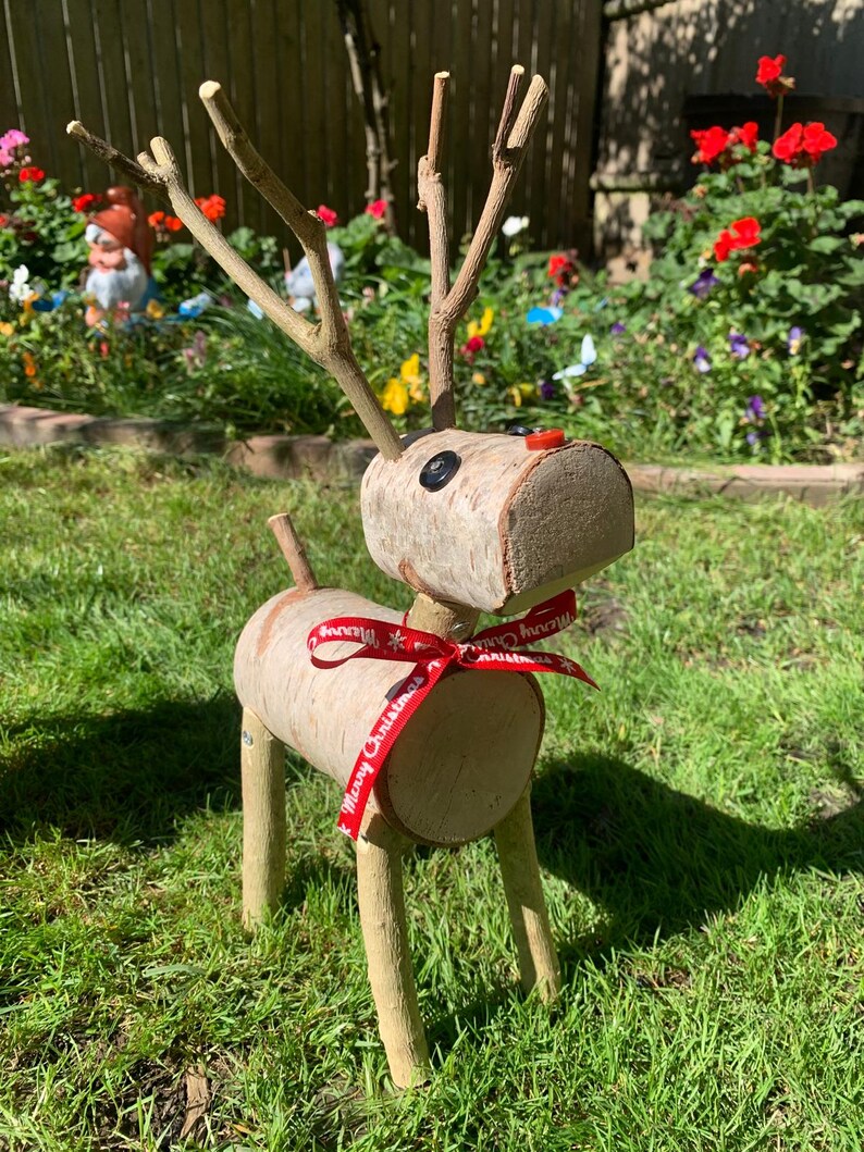 Hand Made Wooden Log Reindeer - Etsy UK