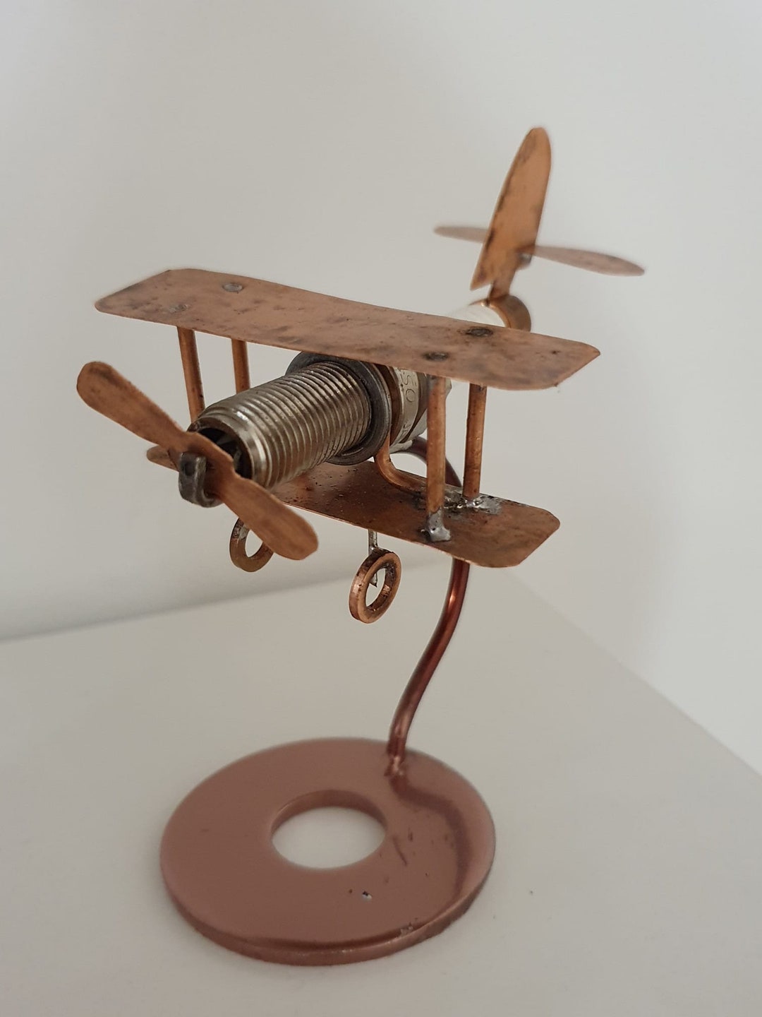 Decorative Spark Plug Works Aircraft Airplane Plane on a Stand Bi-plane ...