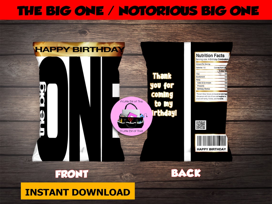 INSTANT DOWNLOAD | the Big One Chip Bag | the Big One Favor Bag ...