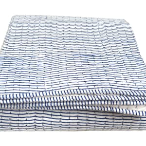 Reversible Blue Striped Block Print Cotton Kantha Quilt, Handmade ...