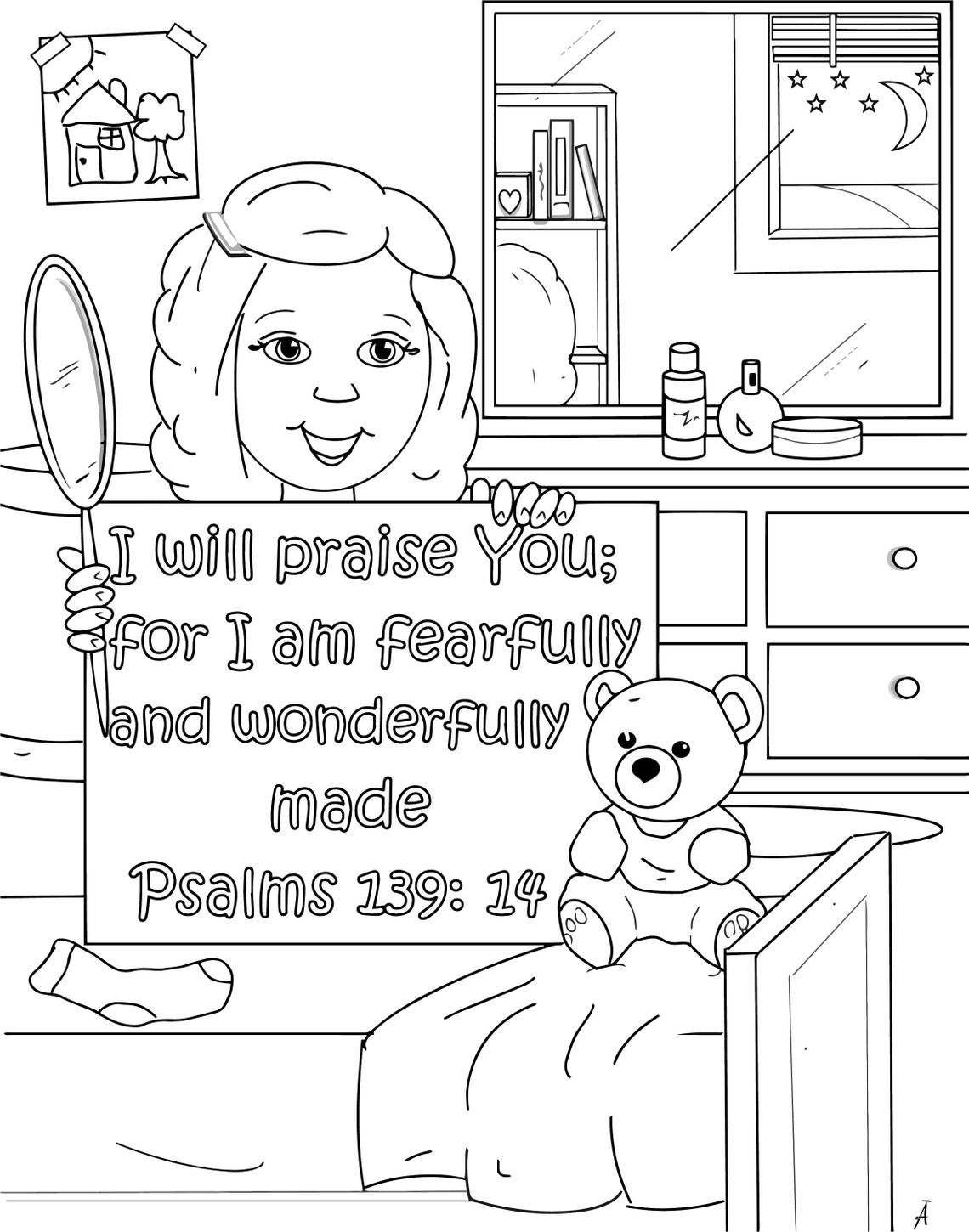 Psalms 139:14 - Little Girl Sadie - Coloring Page for Kids - Bible ...