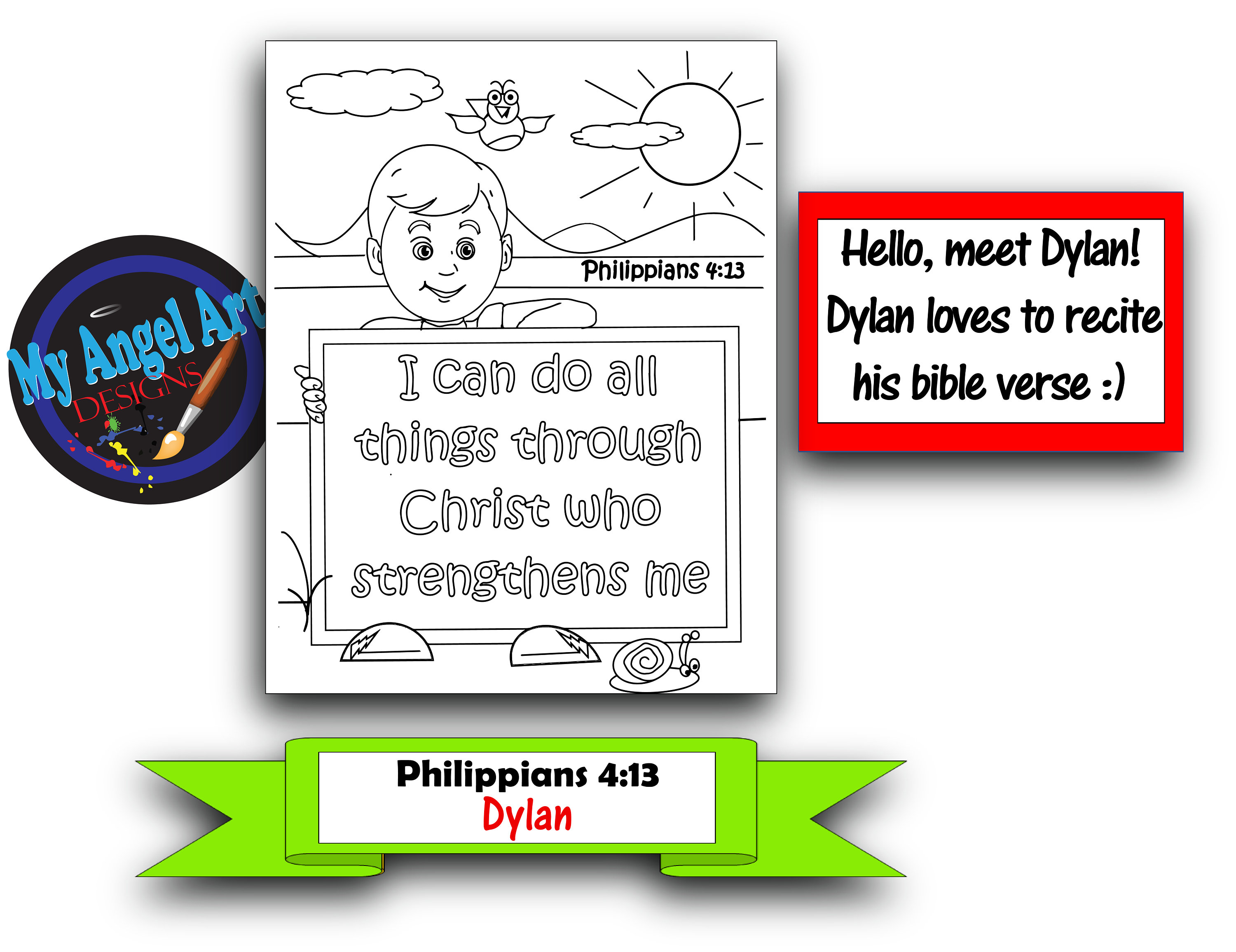Phil 4:13 - Little Boy Dylan - Coloring Page for Kids - Bible Verse ...