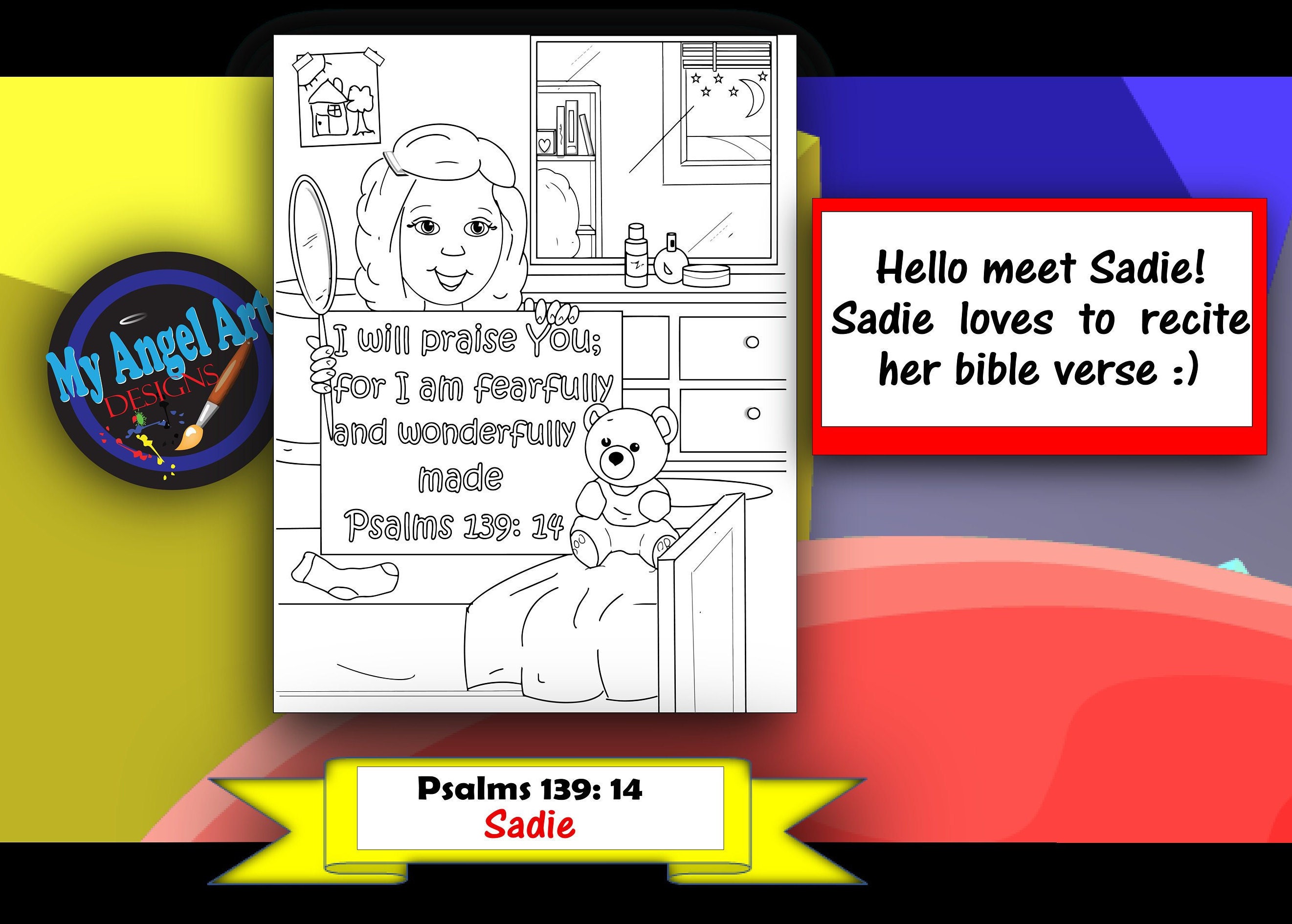 Psalms 139:14 - Little Girl Sadie - Coloring Page for Kids - Bible ...