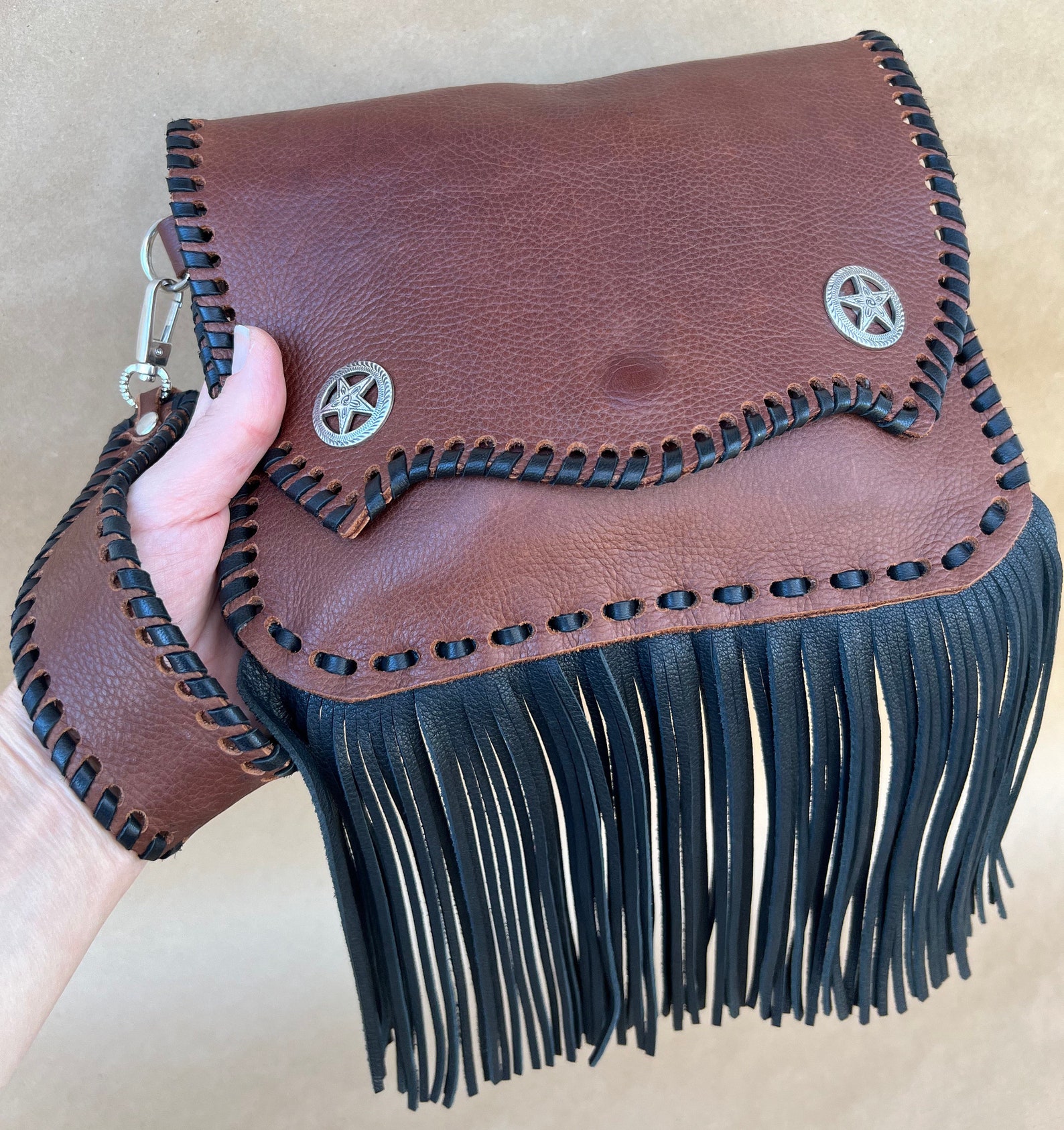Plush Pony Leather Handmade Genuine Soft Leather Brown Black Fringe ...