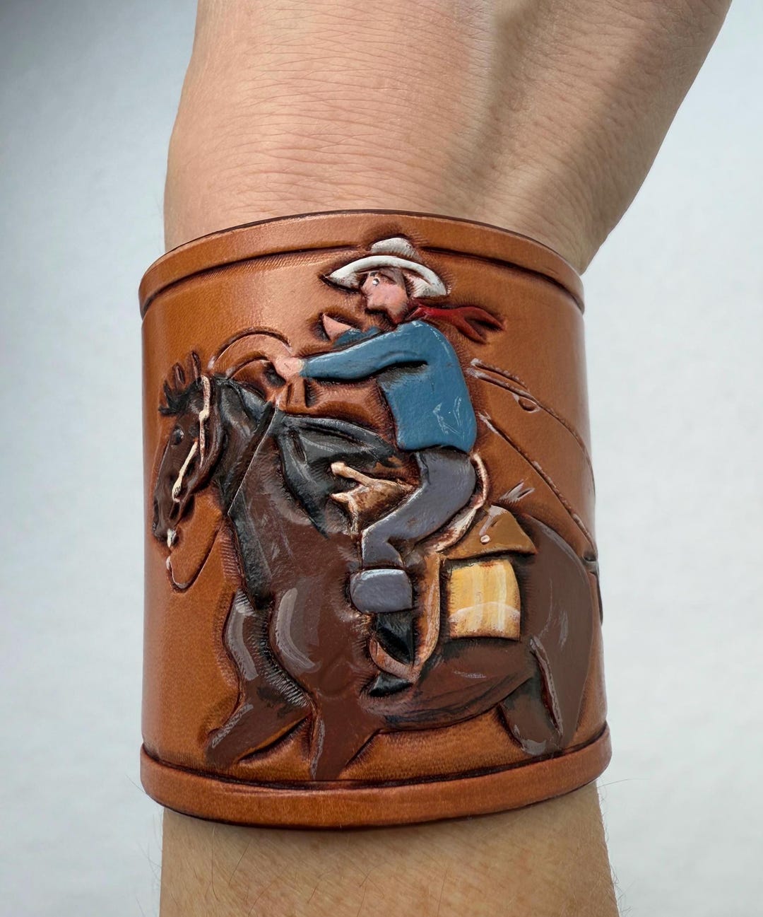 Plush Pony Leather Cowboy Roper Horse Leather Hand-tooled Painted ...
