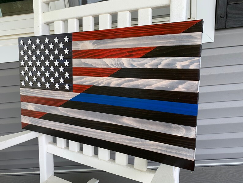 American/thin Blue Line Wooden Flag - Etsy