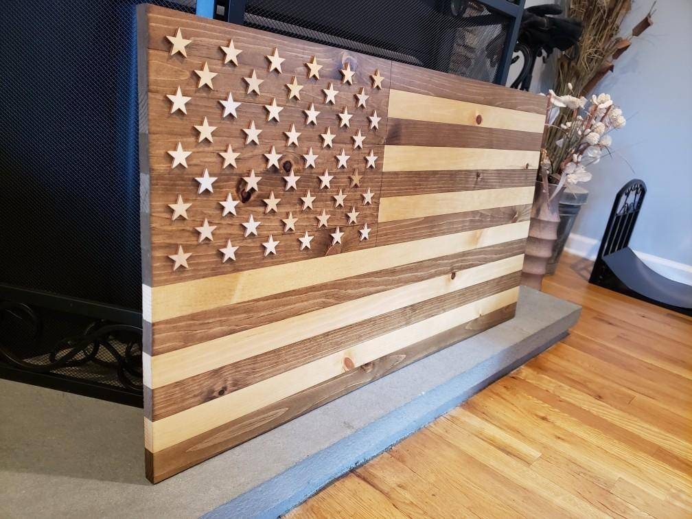 Dark & Light Stained Wooden American Flag - Etsy