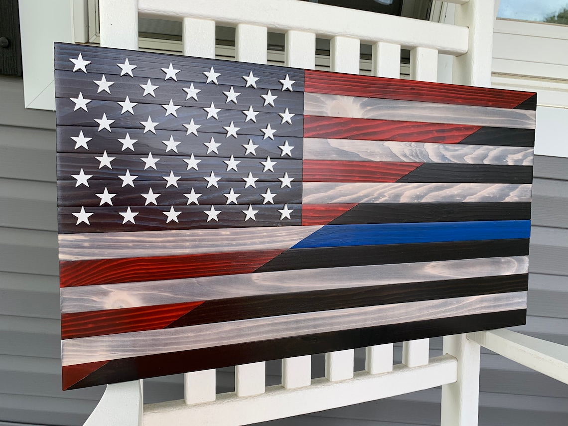 American/thin Blue Line Wooden Flag - Etsy