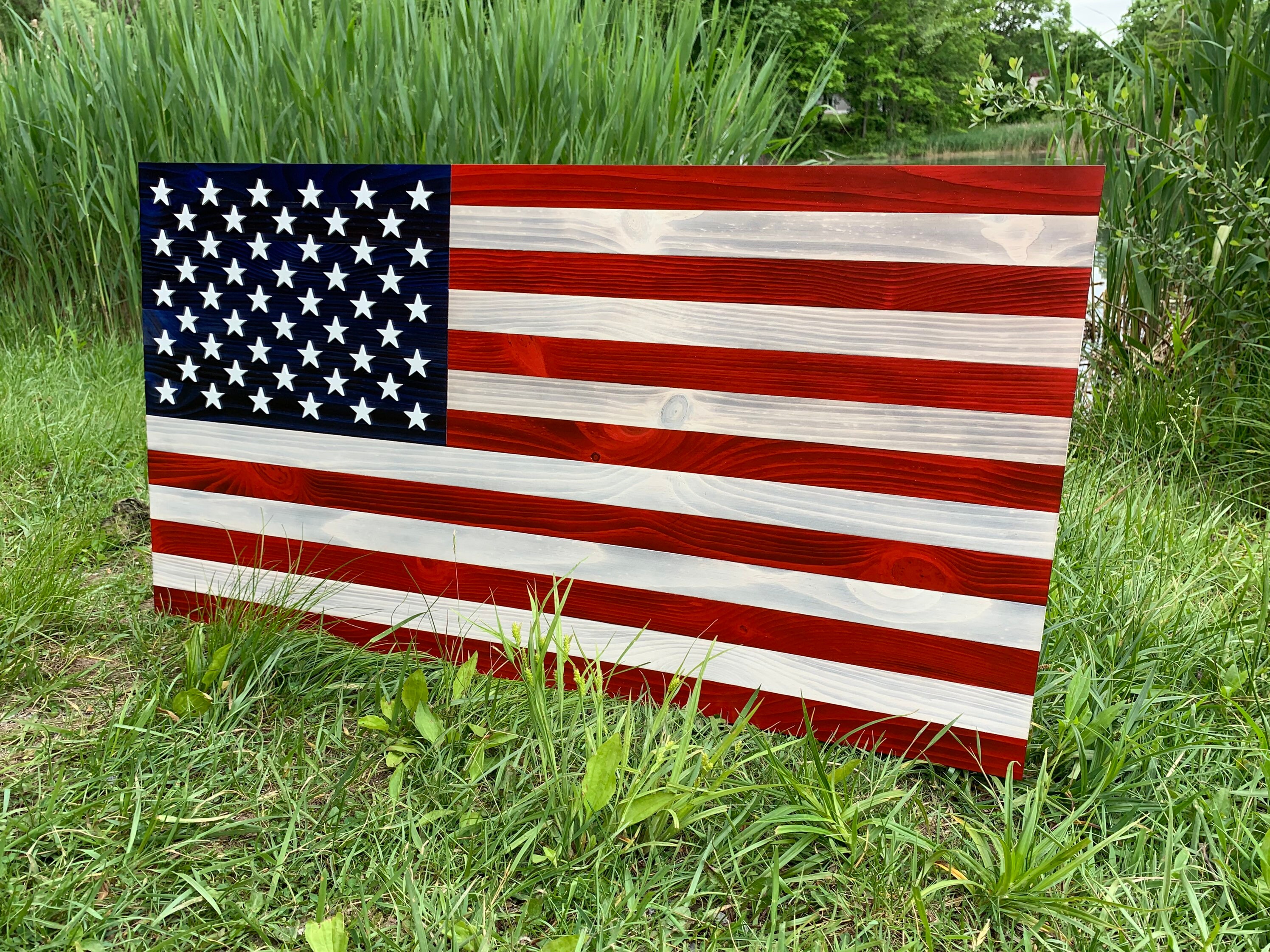 Rustic Wooden American Flag - Red, White & Blue - Etsy