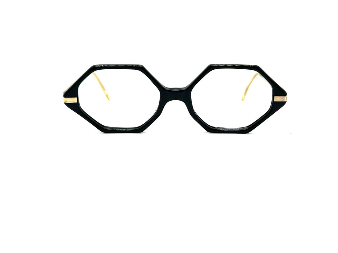 60s Octagon Eyeglass Frames | New Old Stock | Black & Gold Hex Shaped ...