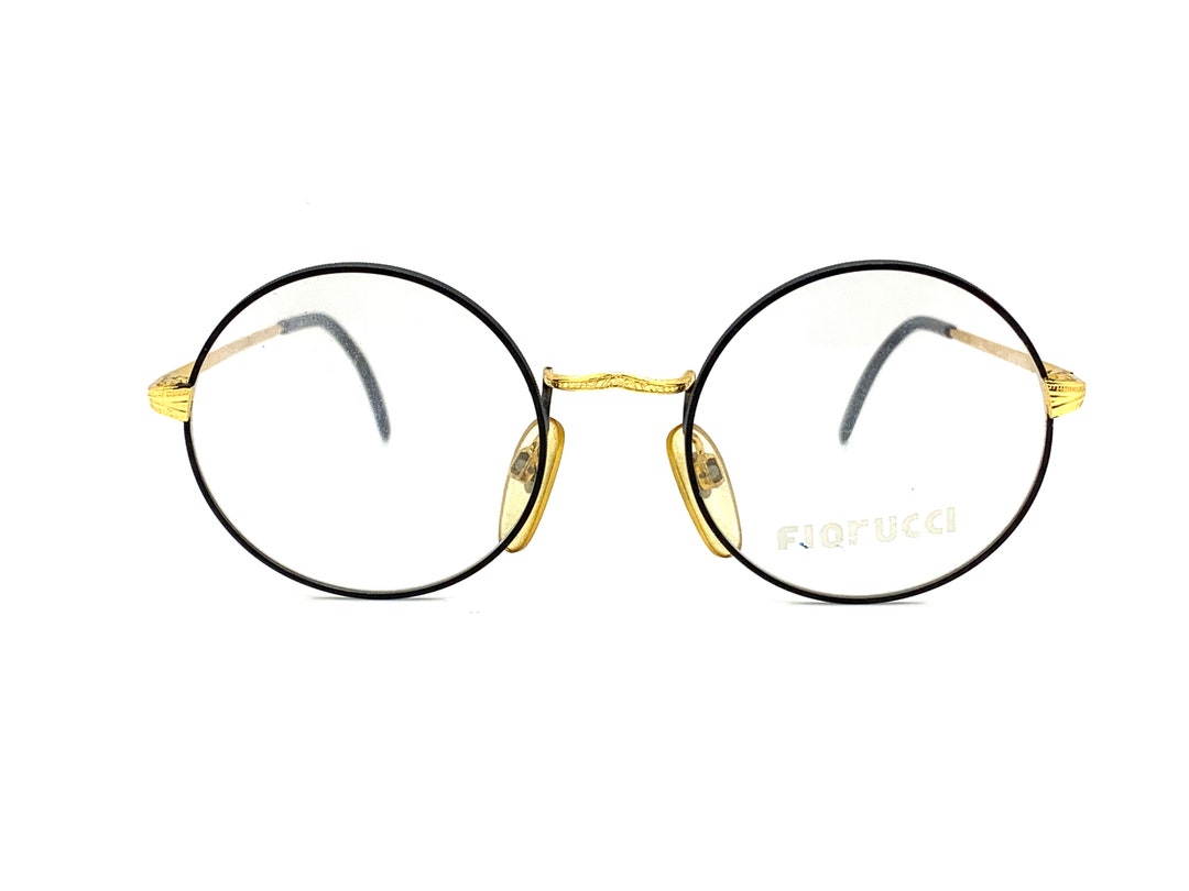 80s Eyeglasses New Old Stock Black And Gold Round Glasses Frames 70s Fiorucci Eyeglass
