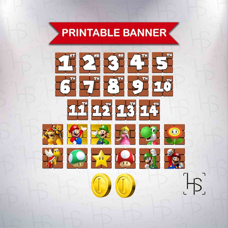 Super Mario Digital Bunting Banner Birthday Download Printable - Etsy