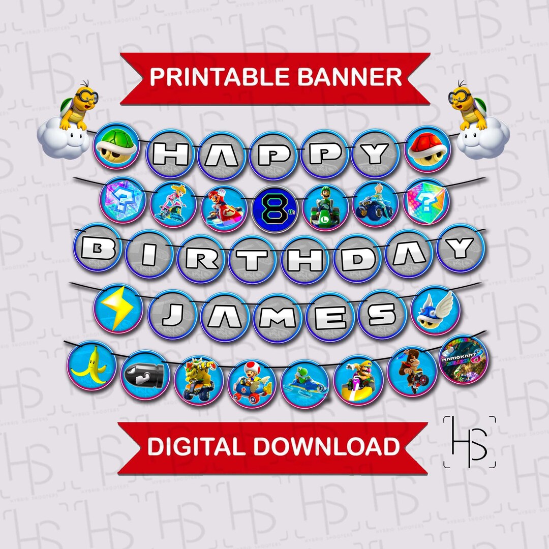 Mario Kart 8 Deluxe Digital Bunting Banner Birthday Download Printable ...
