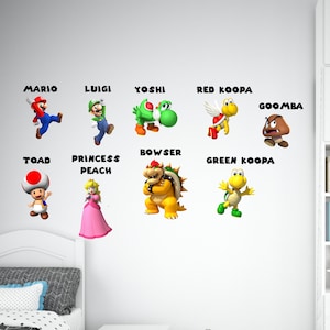 Super Mario Characters Vinyl Wall Sticker Decal WATERPROOF Kids Bedroom ...