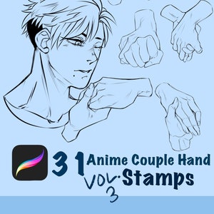 31 Anime Couple Hand Stamps for Procreate, Cartoon Body and Posing ...