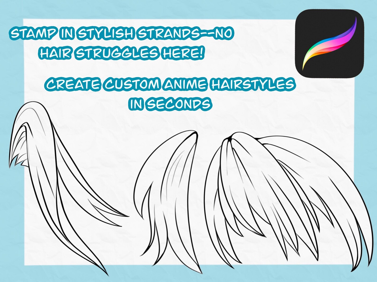 100+ Anime Hair and Clip Procreate Stamps: Cartoon Lineart | Manga ...