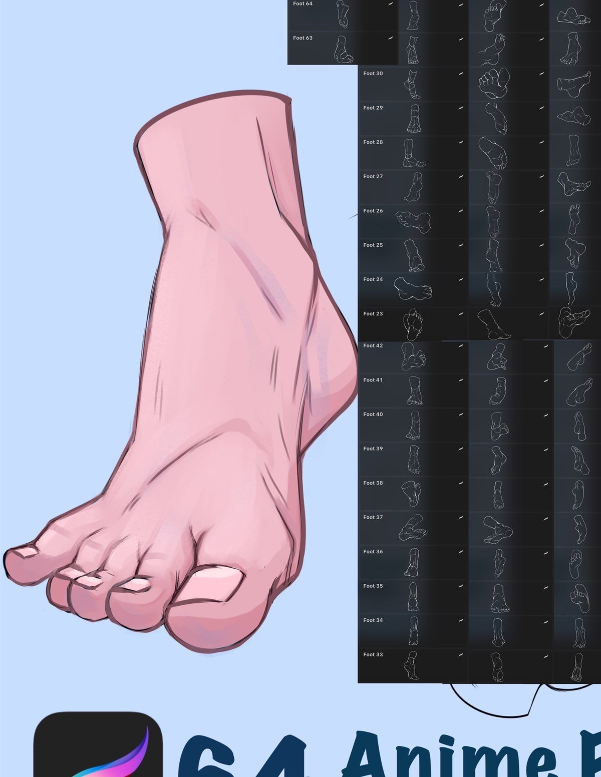 64 Anime Foot Stamps for Procreate Cartoon Body and Posing - Etsy
