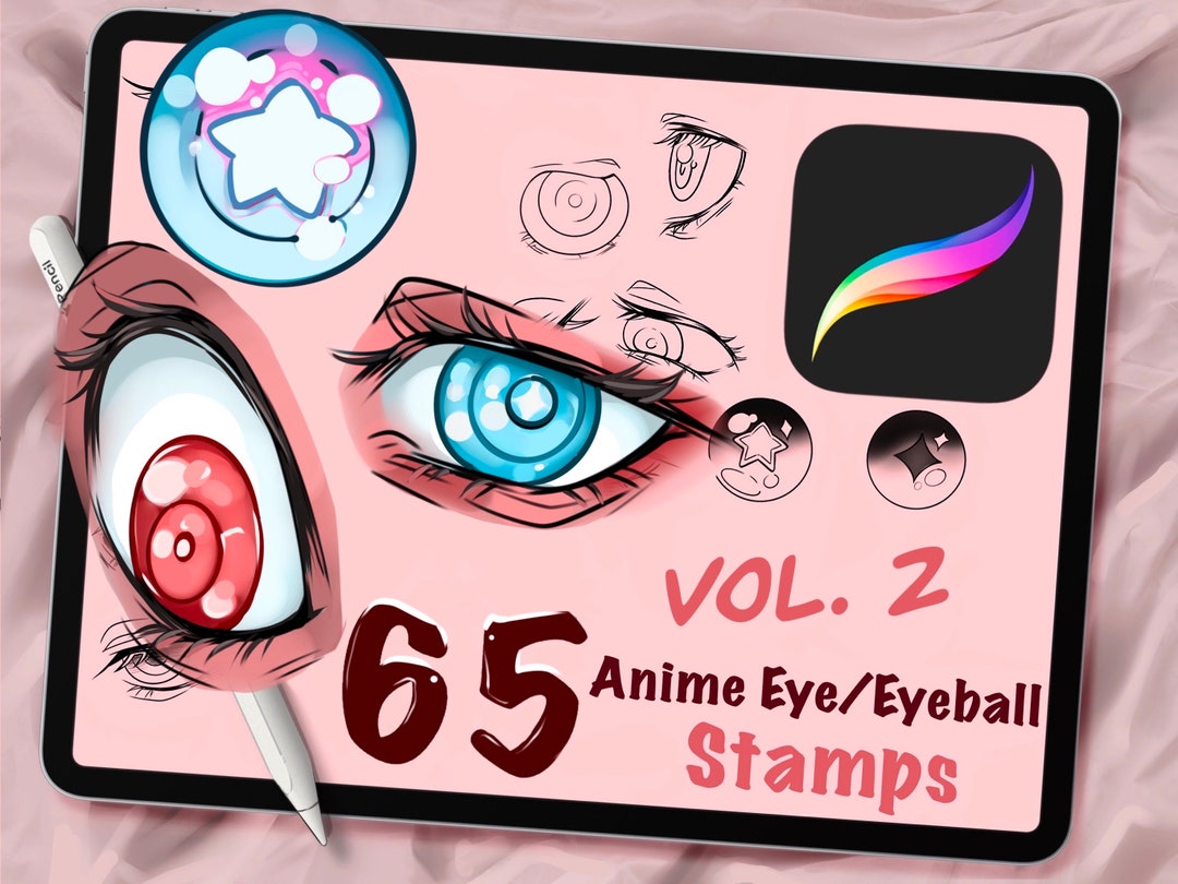 65 Anime Eye and Eyeball Stamps VOL. 2 for Procreate, Cartoon Face and ...