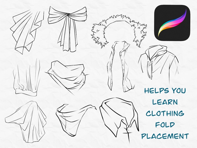 147 Clothing Fold Procreate Stamps: Anime Cartoon Lineart | Manga ...