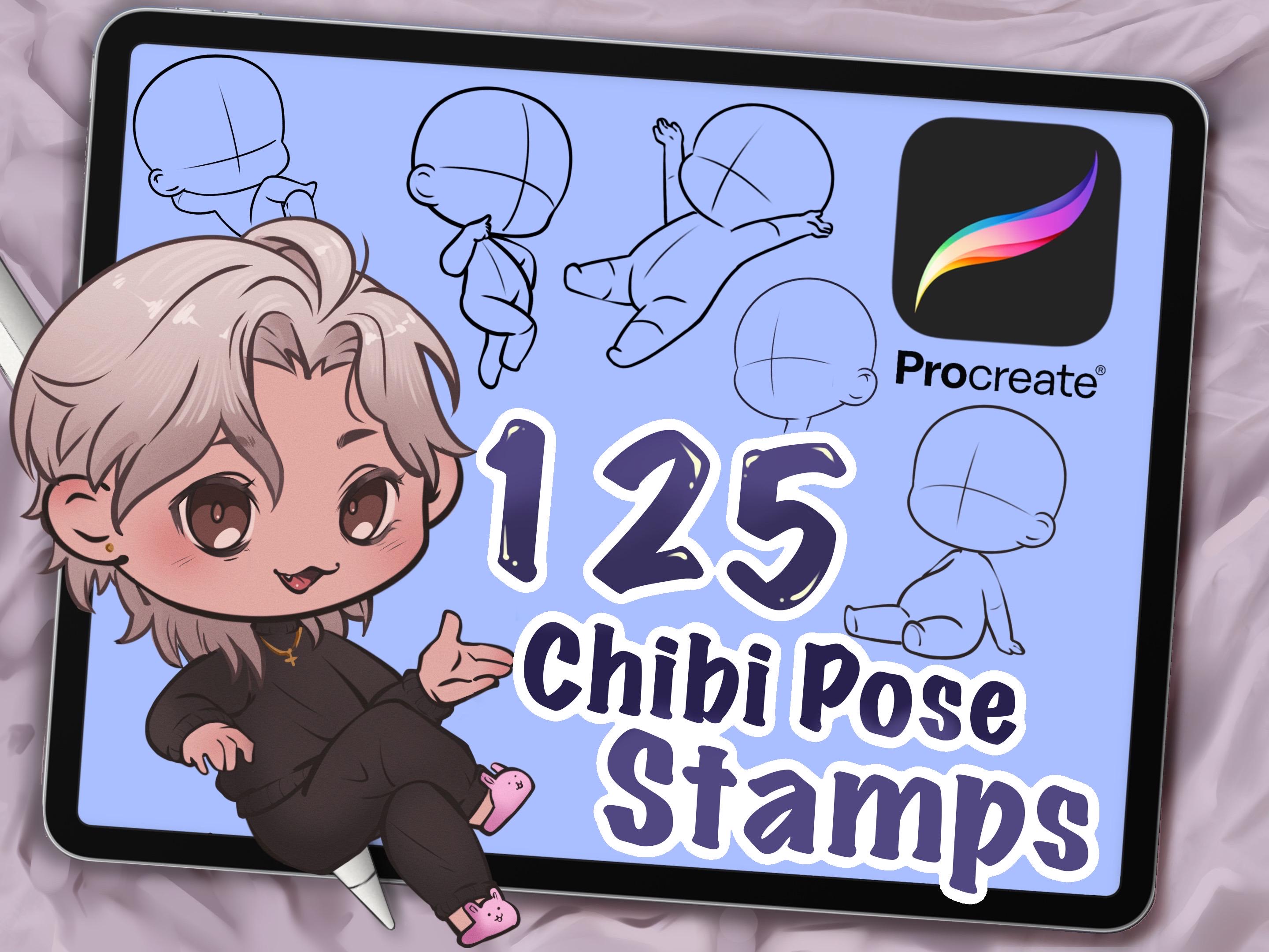125 Chibi Pose PROCREATE Stamps: Anime Cartoon Lineart | Manga Artist ...