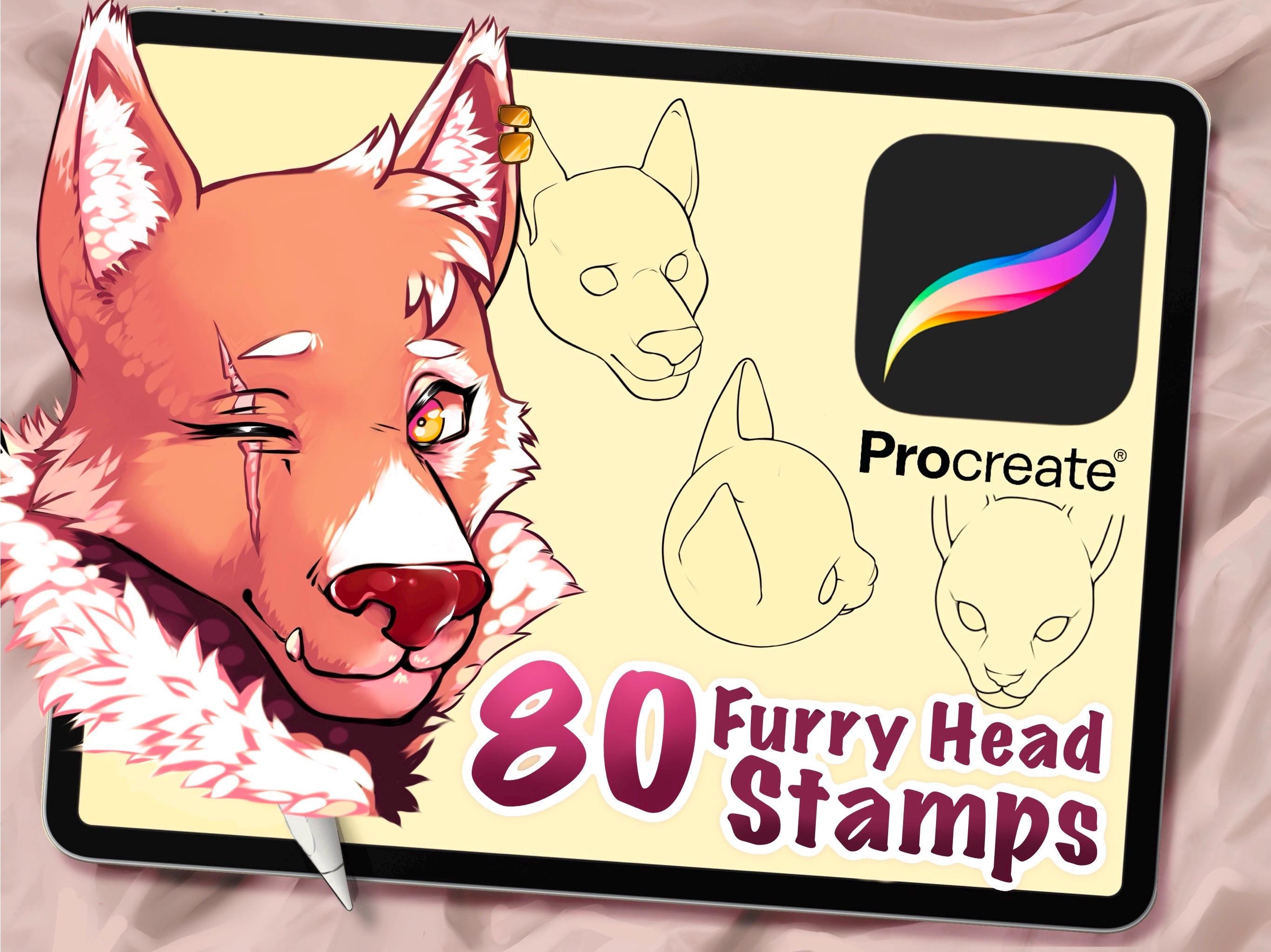 80 Furry Head Procreate Stamps: Anime Cartoon Lineart | Anthro Furry ...