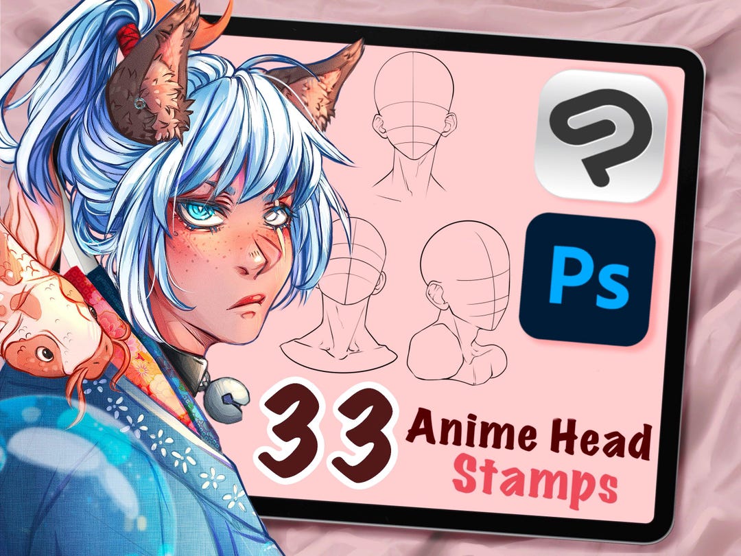 33 Head Stamps for Clip Studio/photoshop: Cartoon Lineart | Manga ...