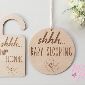 Shhh Baby Sleeping Sign | Wooden Baby Sign | Front Door Sign | Door Handle Sign | Wooden Plaque ...